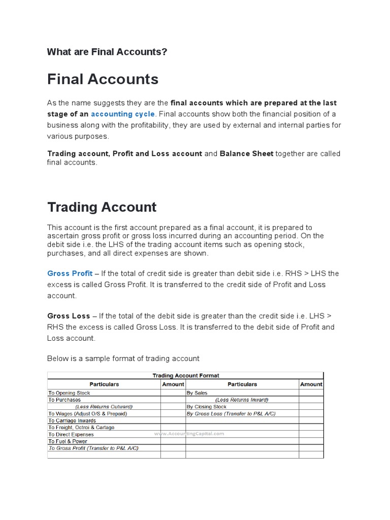 What Are Final Accounts | Download Free PDF | Debits And Credits ...