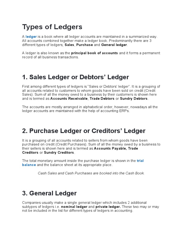 Types of Ledgers: 1. Sales Ledger or Debtors' Ledger | PDF | Debits And ...