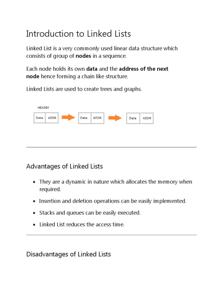 Introduction To Linked Lists | PDF | Computer Programming | Software ... Introduction To Linked Lists | PDF | Computer Programming | Software ...