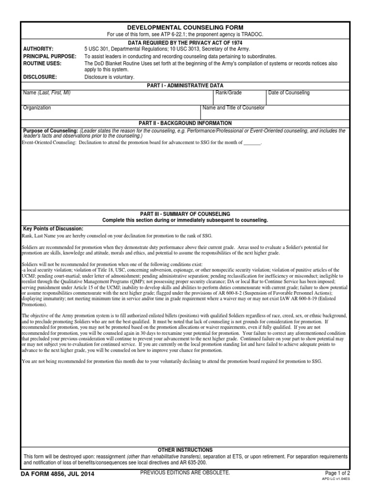 Promotion Counseling for SSG Declination | PDF | Justice | Crime & Violence