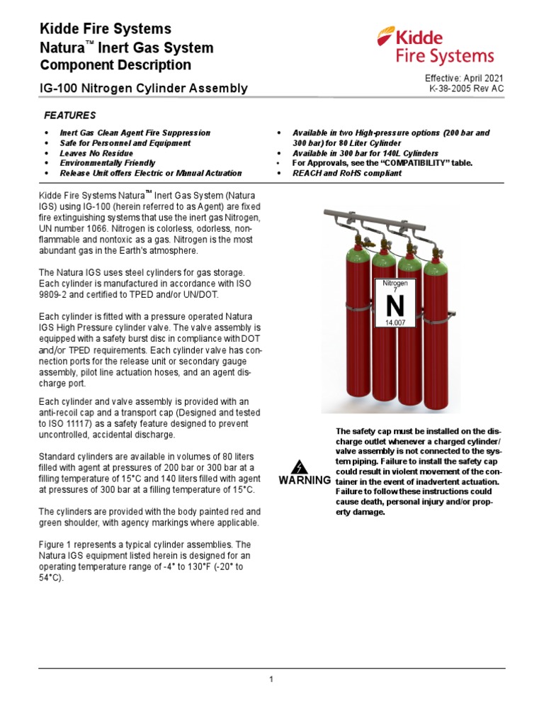 Kidde Natura™ Inert Gas System IG-100 Nitrogen Agent Cylinder Assembly ...