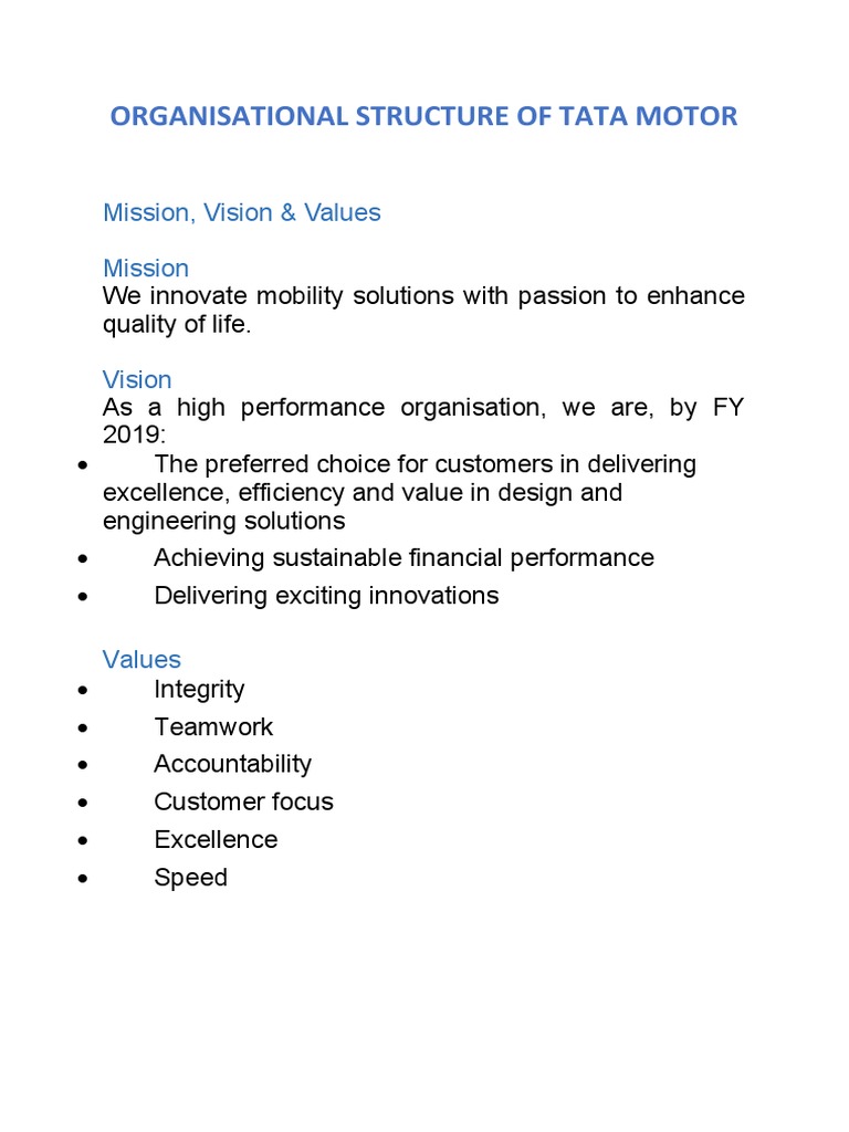 Organisational Structure of Tata Motor | PDF | Organizational Structure ...