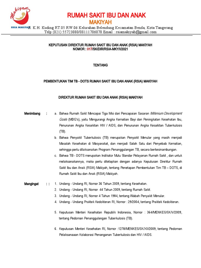 SK Pembentukan Tim TB Dots Rsia Makiyah 2021 | PDF