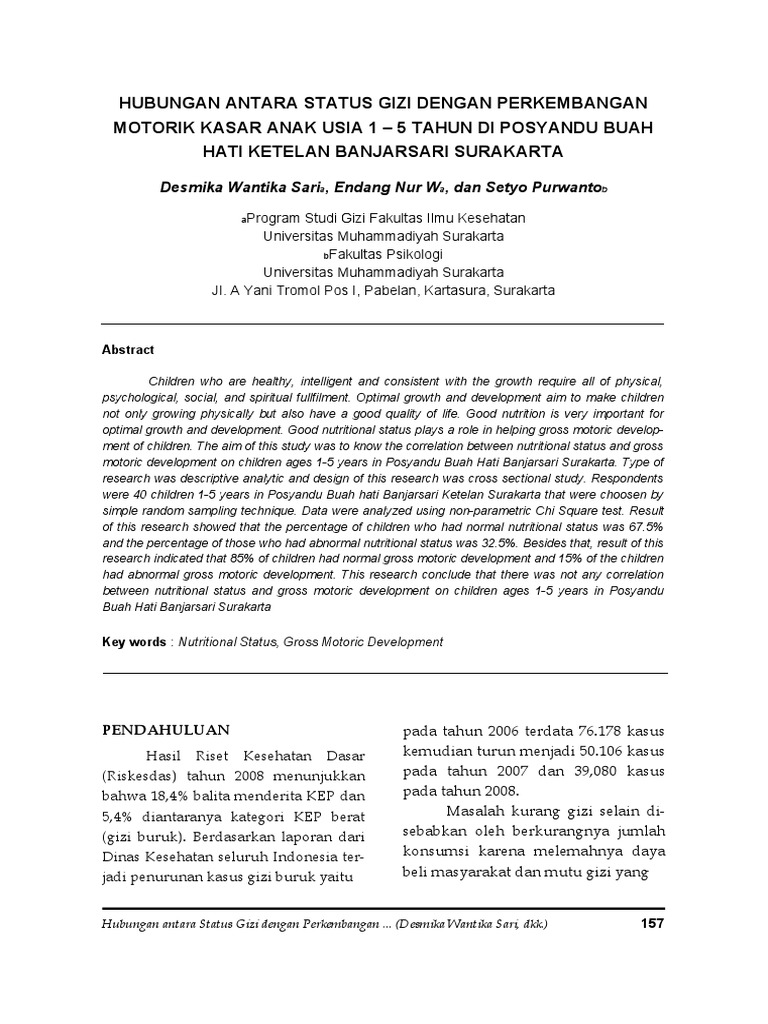 Hubungan Antara Status Gizi Dengan Perkembangan Motorik Kasar Anak Usia ...