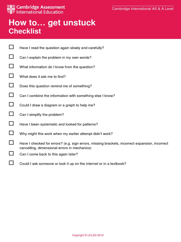 9709 How To Get Unstuck Checklist | PDF