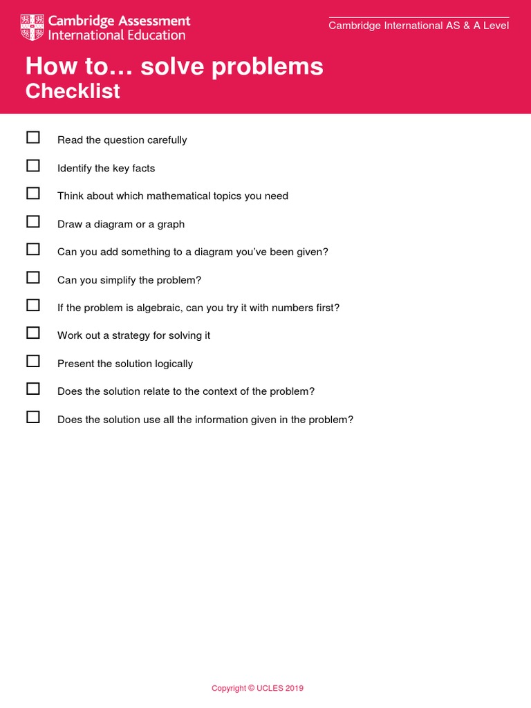 9709 How To Solve Problems Checklist | PDF | Career & Growth | Teaching ...
