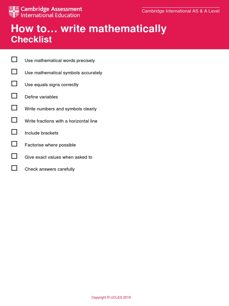 9709 How To Write Mathematically Checklist | PDF
