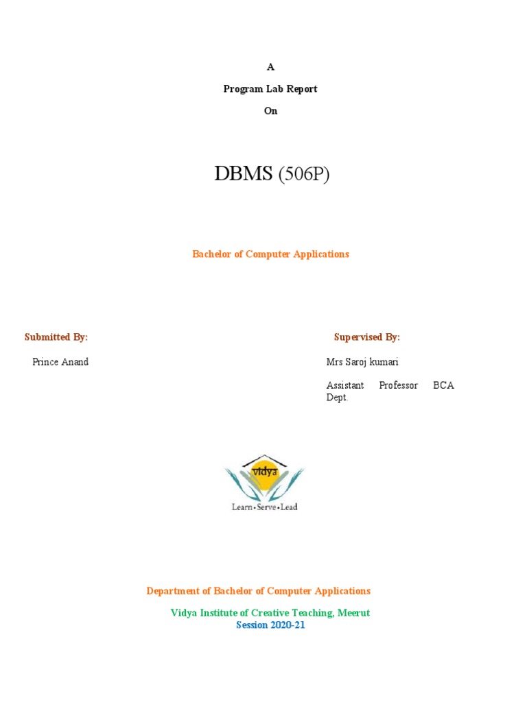 A Program Lab Report On: Bachelor of Computer Applications | PDF | Sql | Databases