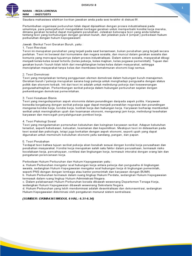 Diskusi 8 Hubungan Industrial EKMA4367.21 | PDF | Karier & Perkembangan ...