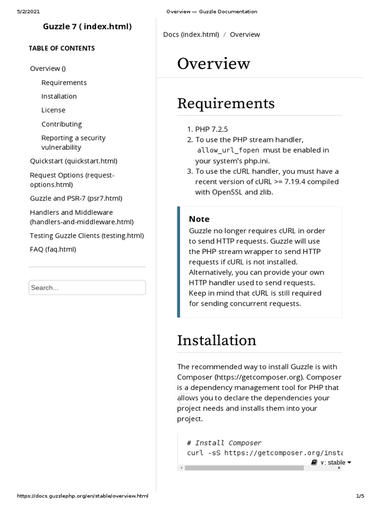 Overview - Guzzle Documentation | PDF | Php | Hypertext Transfer Protocol