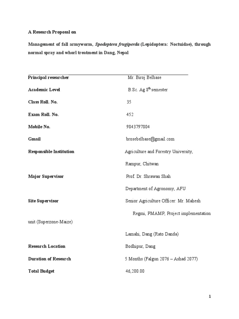 Research Proposal On Control of Fall Armyworm | PDF | Maize | Pupa