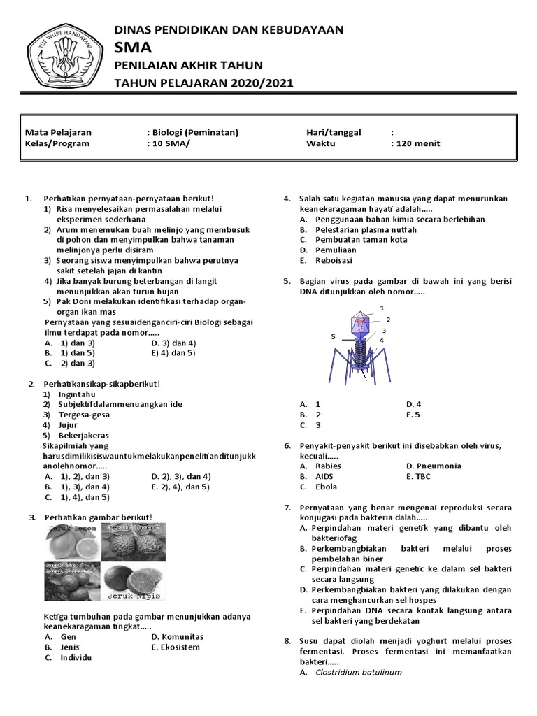 Soal PAT Kelas 10 SMA - Biologi | PDF