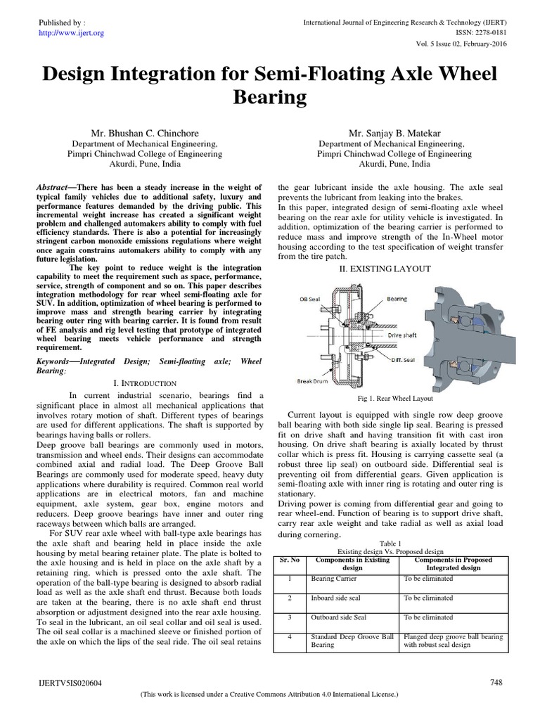 Integrated Design for Semi-Floating Axle | PDF | Axle | Bearing ...