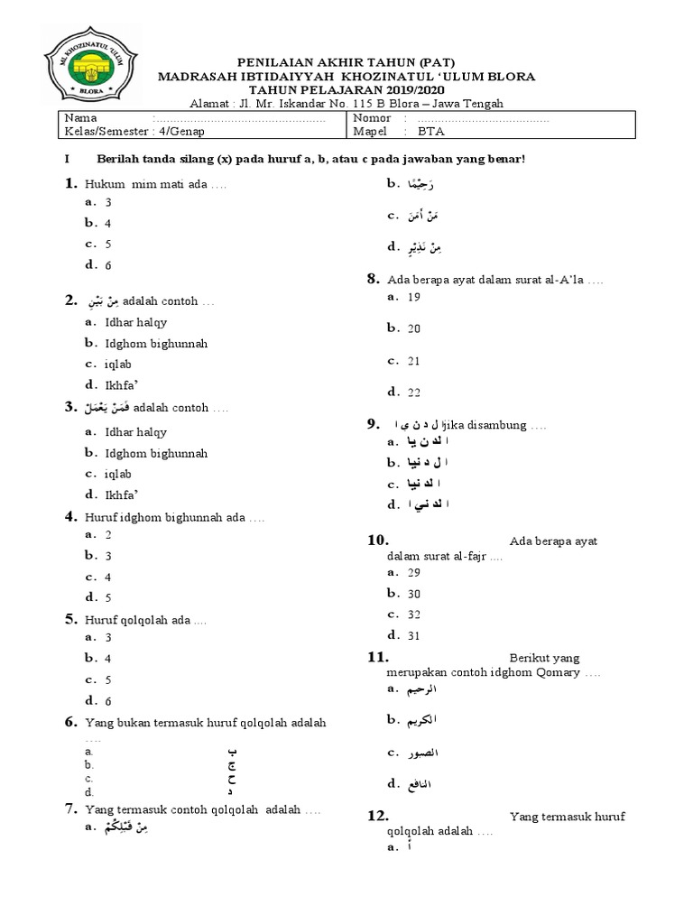 Soal Pat Bta Kls 4 Smster 2 | PDF