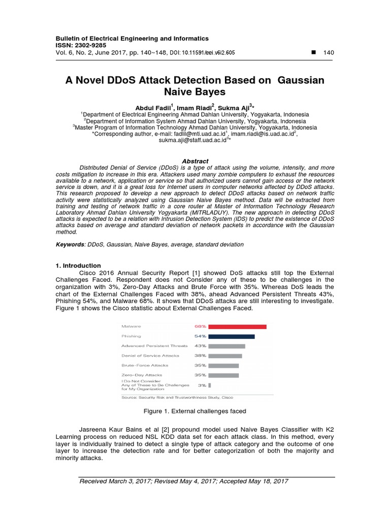 A Novel DDoS Attack Detection Based On Gaussian Naive Bayes | PDF | Transmission Control ...