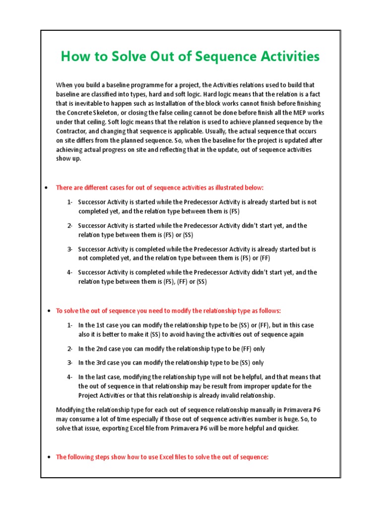 How To Solve Out of Sequence Activities | PDF | Microsoft Excel ...
