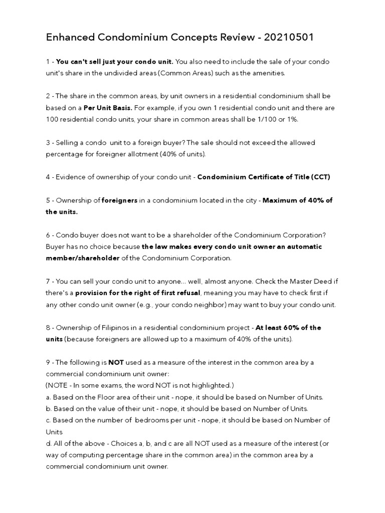 Enhanced Condominium Concepts Review 20210501 | PDF | Condominium | Law ...