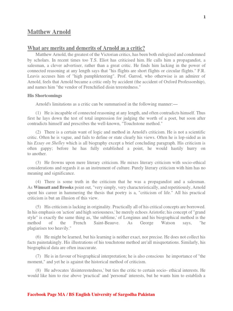 Matthew Arnold: What Are Merits and Demerits of Arnold As A Critic ...
