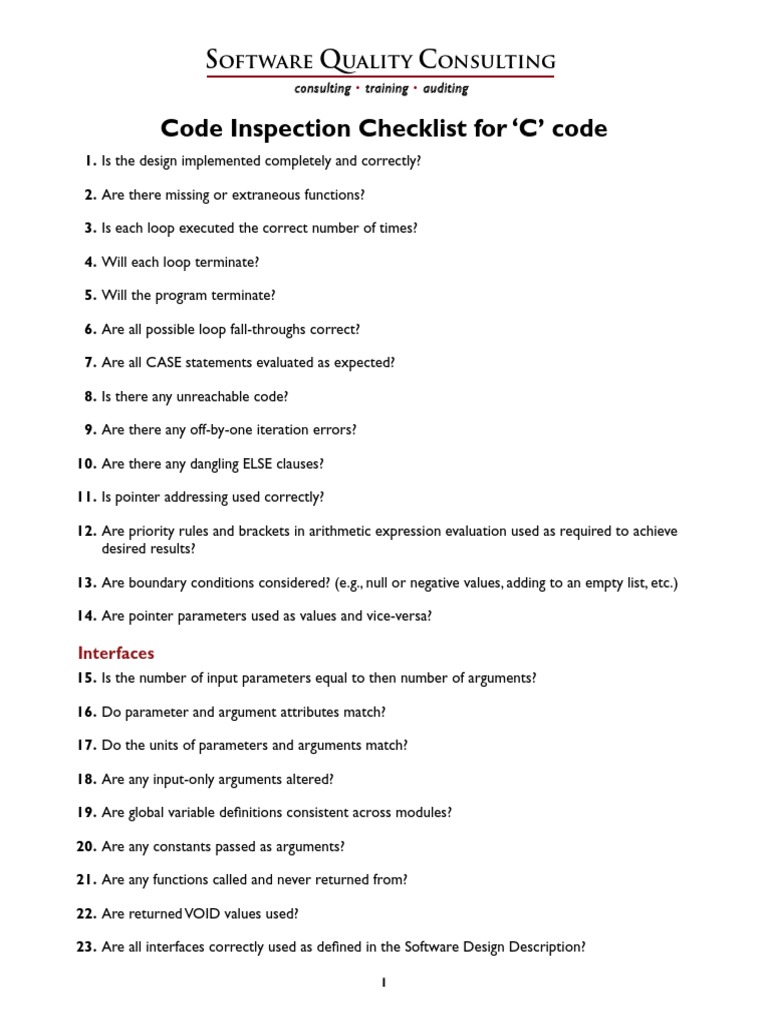 C Inspection Checklist | PDF | Parameter (Computer Programming) | Pointer (Computer Programming)