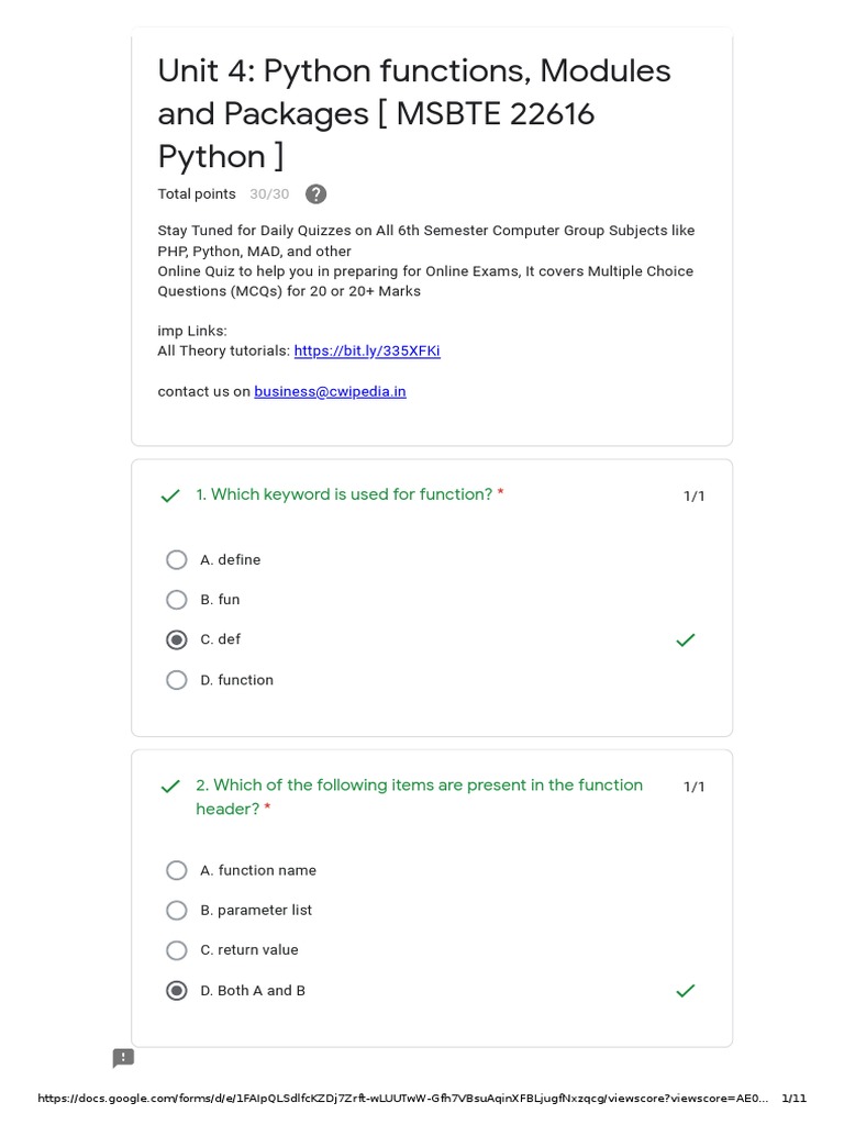 Unit 4 - Python Functions, Modules and Packages (MSBTE 22616 Python) | PDF | Subroutine ...