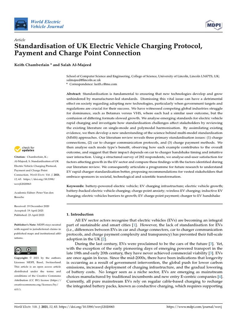 Standardisation of UK Electric Vehicle Charging Protocol, Payment and ...
