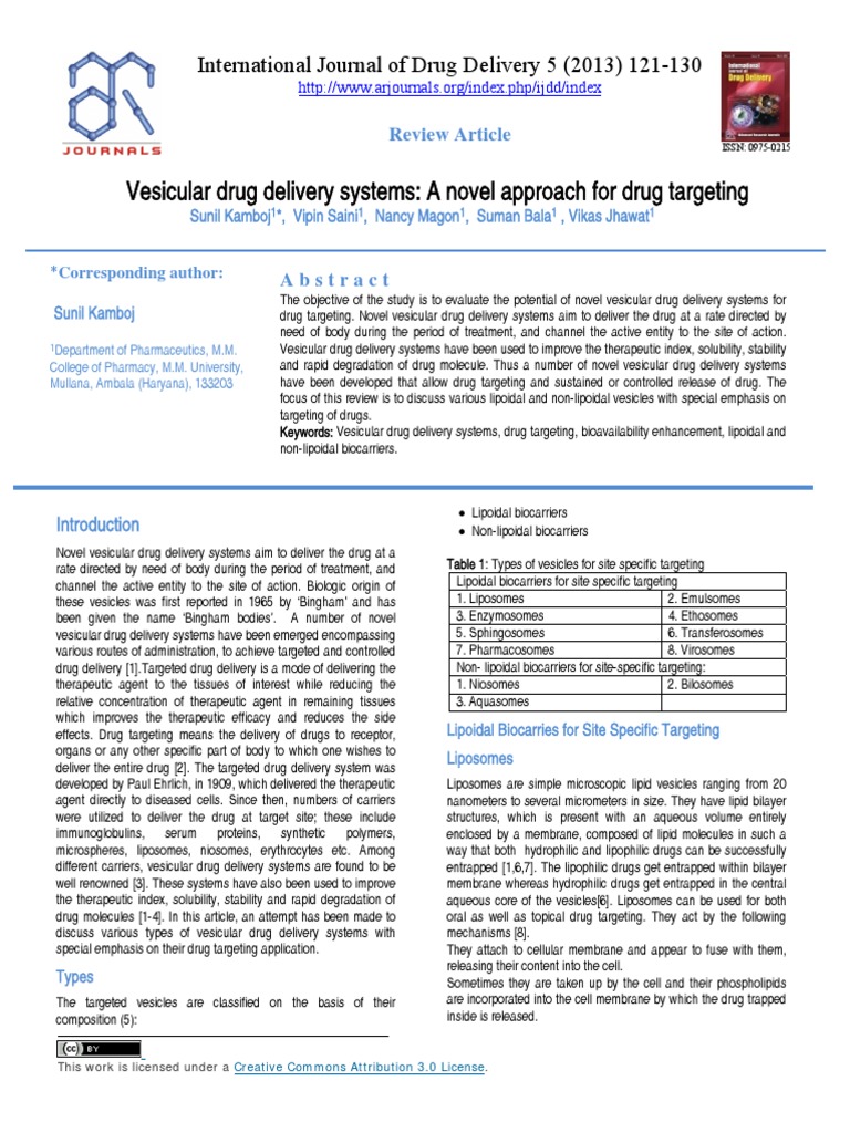 Vesicular Drug Delivery Systems Review | PDF | Liposome | Lipid Bilayer