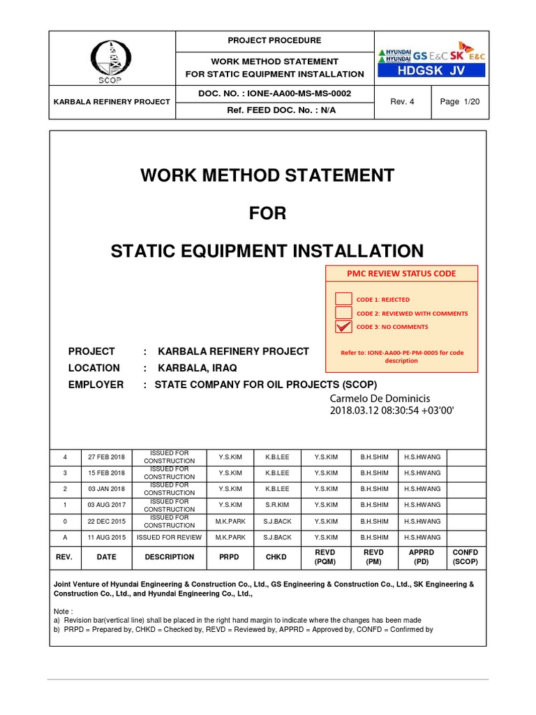 IONE-AA00-MS-MS-0002 Work Method Statements For Static Equipments ...