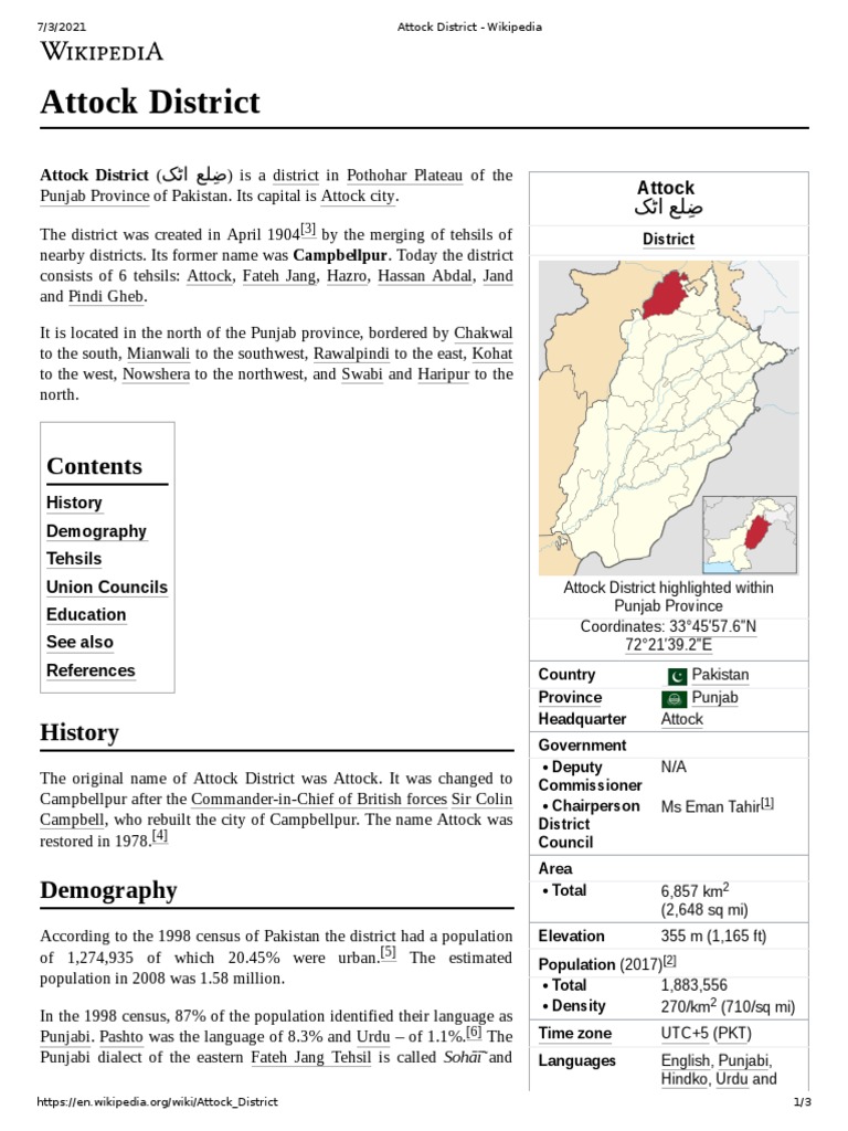 Attock District - Wikipedia | PDF | Pakistan | Languages