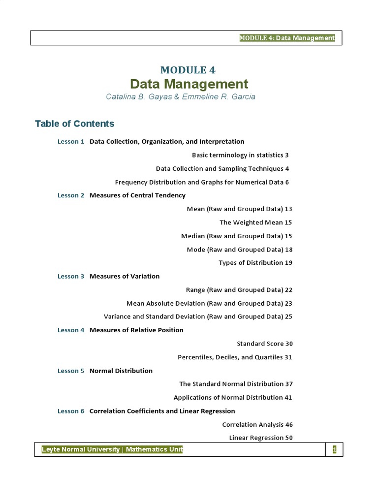 Module 4 Data Management GayasGarcia PART1 | PDF | Level Of Measurement | Statistics