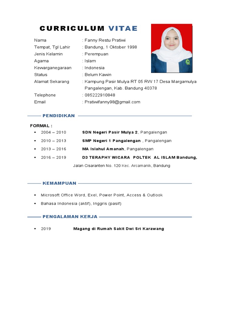 CV Fanny Restu Pratiwi | PDF
