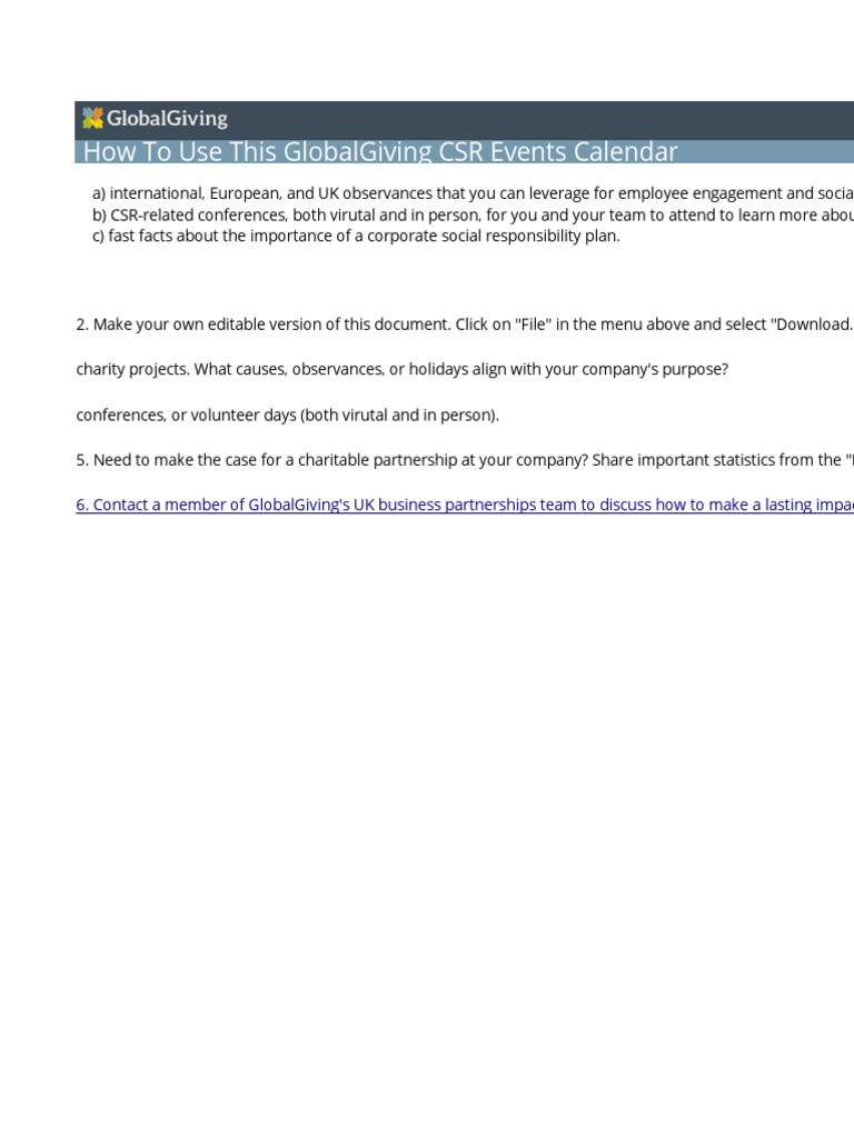 2021 UK + European CSR Events Calendar | PDF | Corporate Social ...