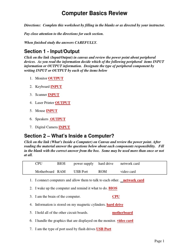 Basic Answers | PDF | Computer Data Storage | Input/Output