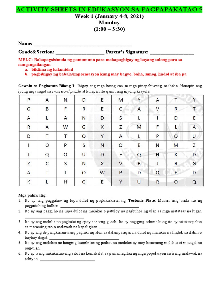 Activity - Sheet - in - Esp 5 - Week 1 | PDF
