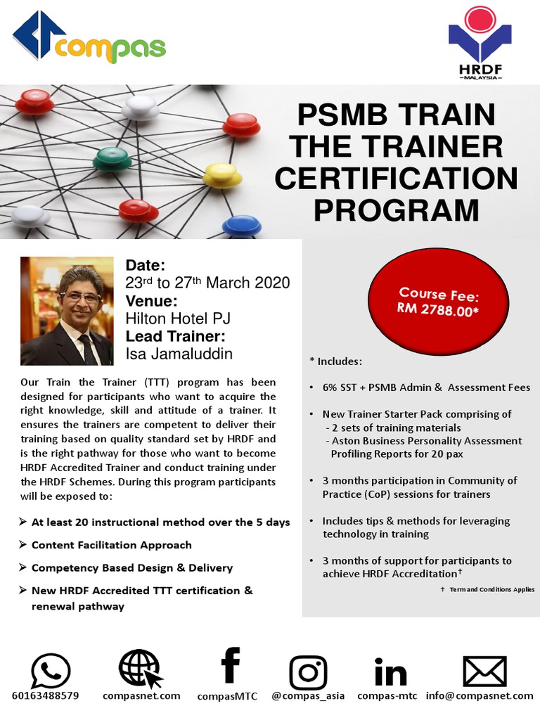 PSMB Train The Trainer Certification Program: Date: Venue: Lead Trainer ...