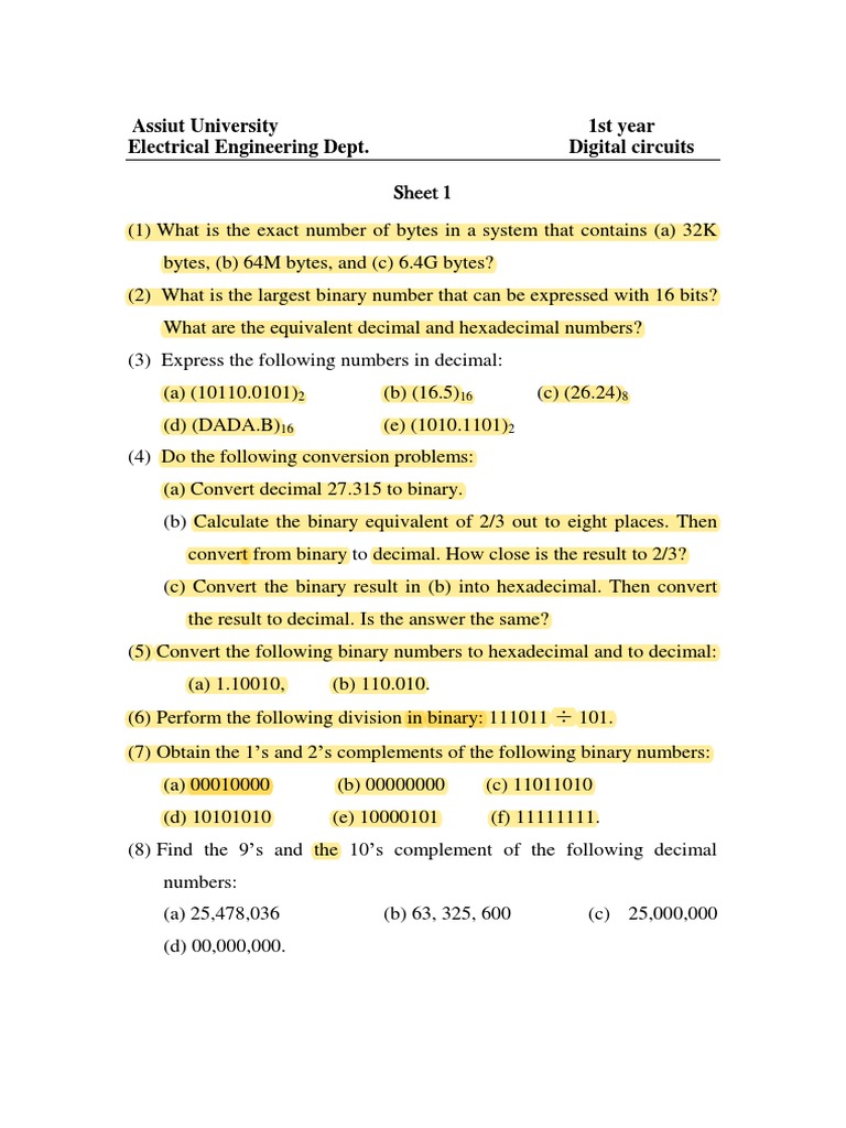 Assiut University 1st Year Electrical Engineering Dept. Digital ...