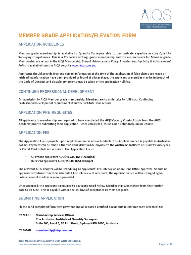 AIQS Membership Application Guide | PDF | Fee | Credit Card