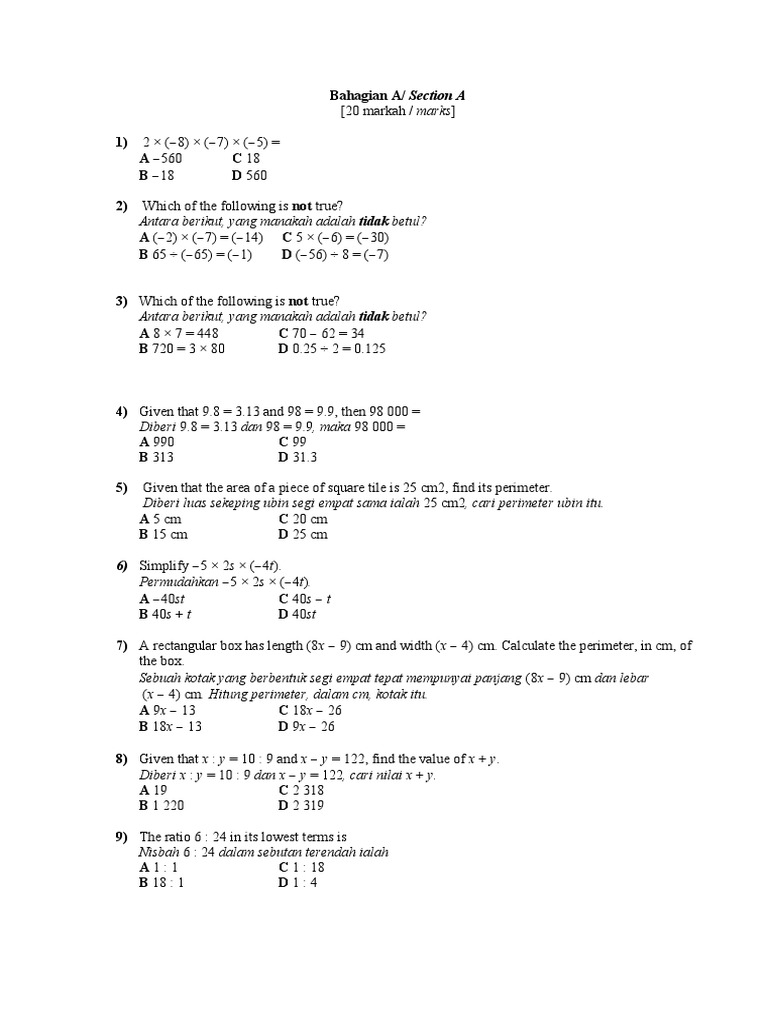 PAT F2 Skima Jawapan | PDF