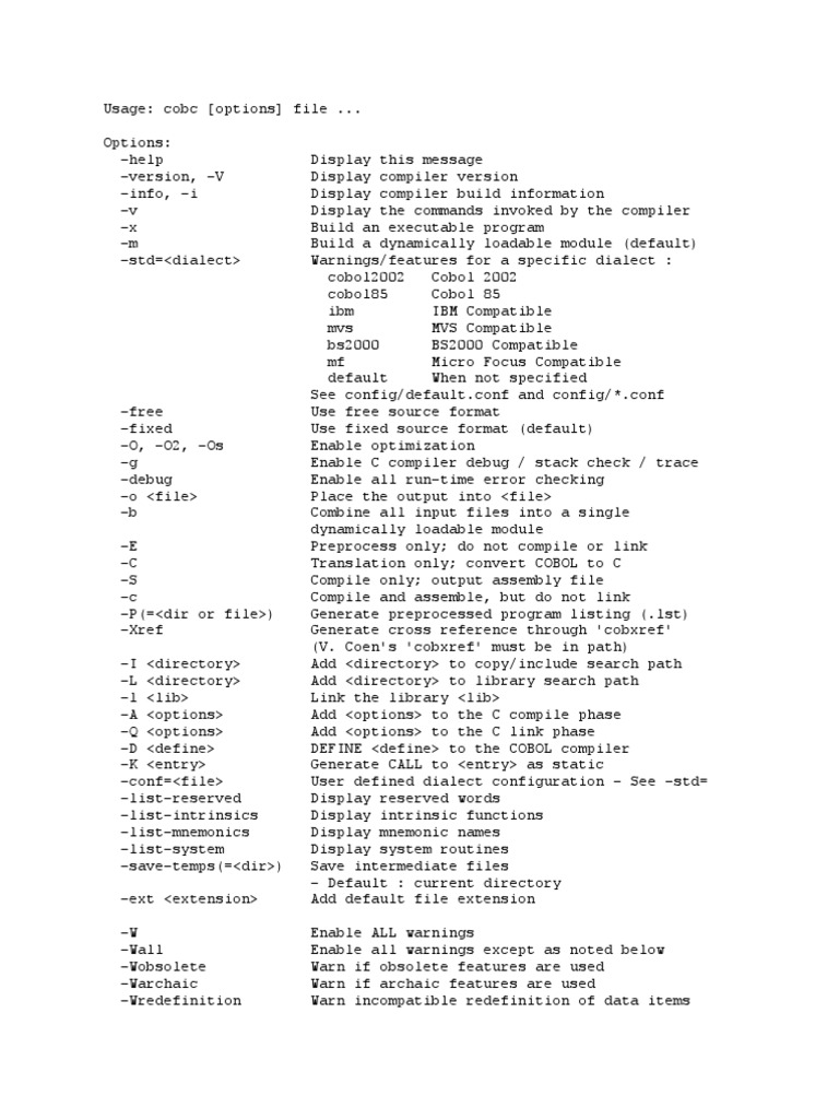 Cobc Help Screen | PDF | Library (Computing) | Compiler