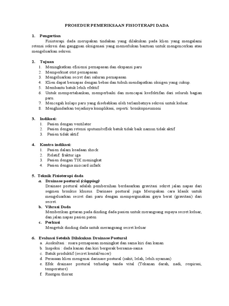 Prosedur Pemeriksaan Fisioterapi Dada | PDF