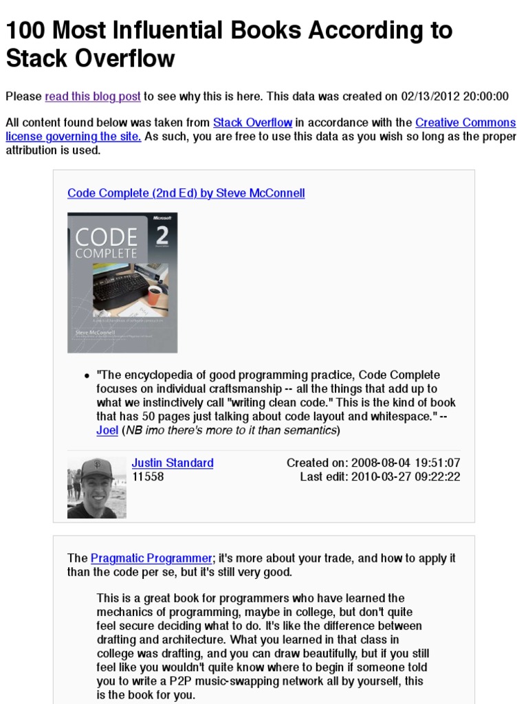 100 Most Influential Programming Books According To Stack Overflow ...