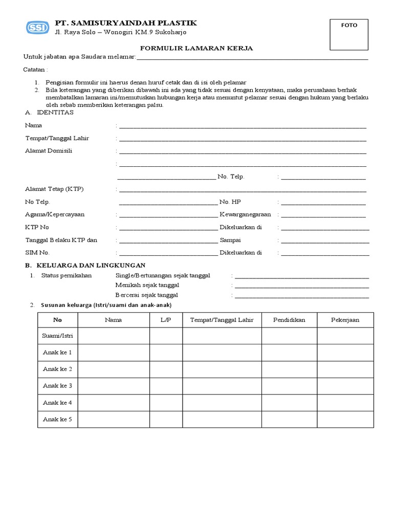 Formulir Lamaran Kerja | PDF