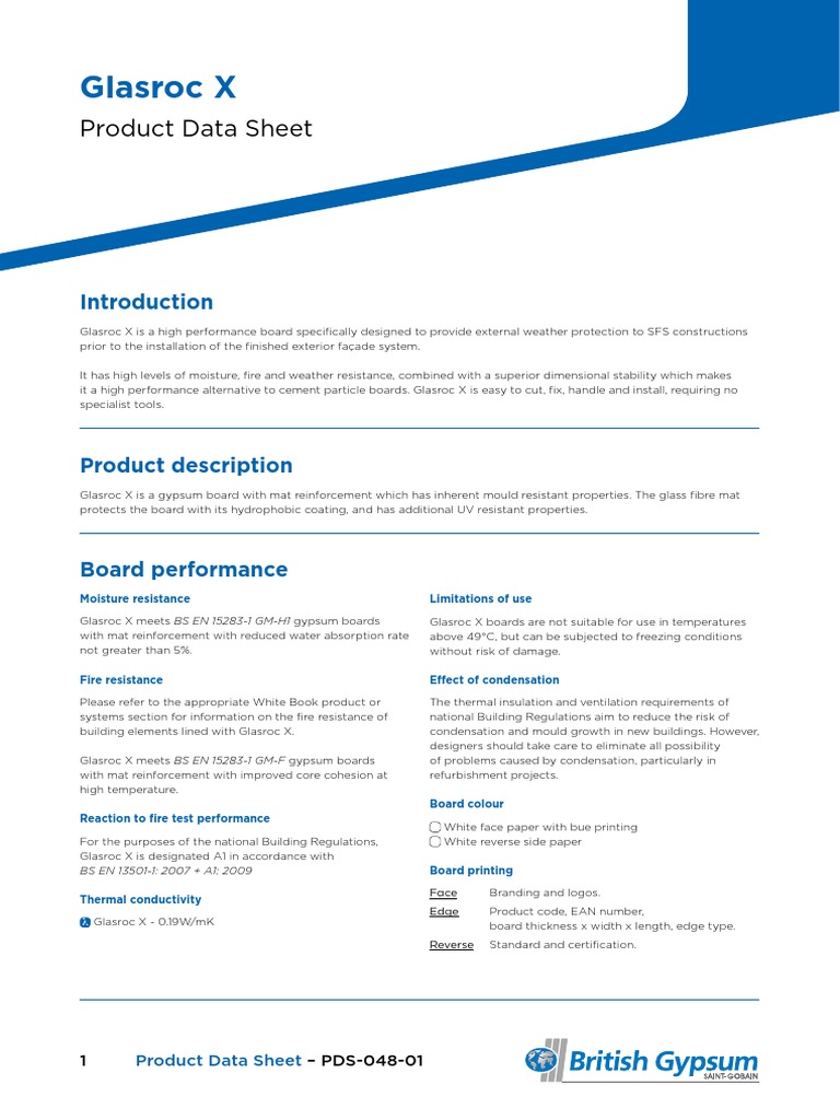 Glasroc X: Product Data Sheet | PDF | Drywall | Building Engineering