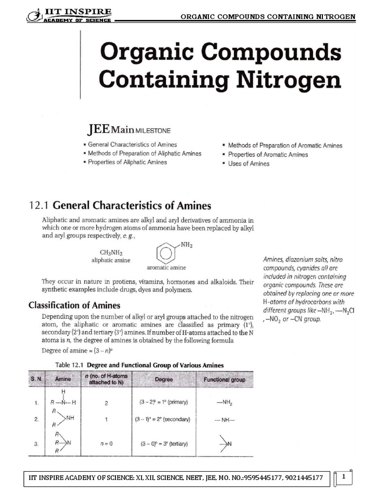 Nitrogen in Organic Compounds | PDF | Atoms | Nitrogen
