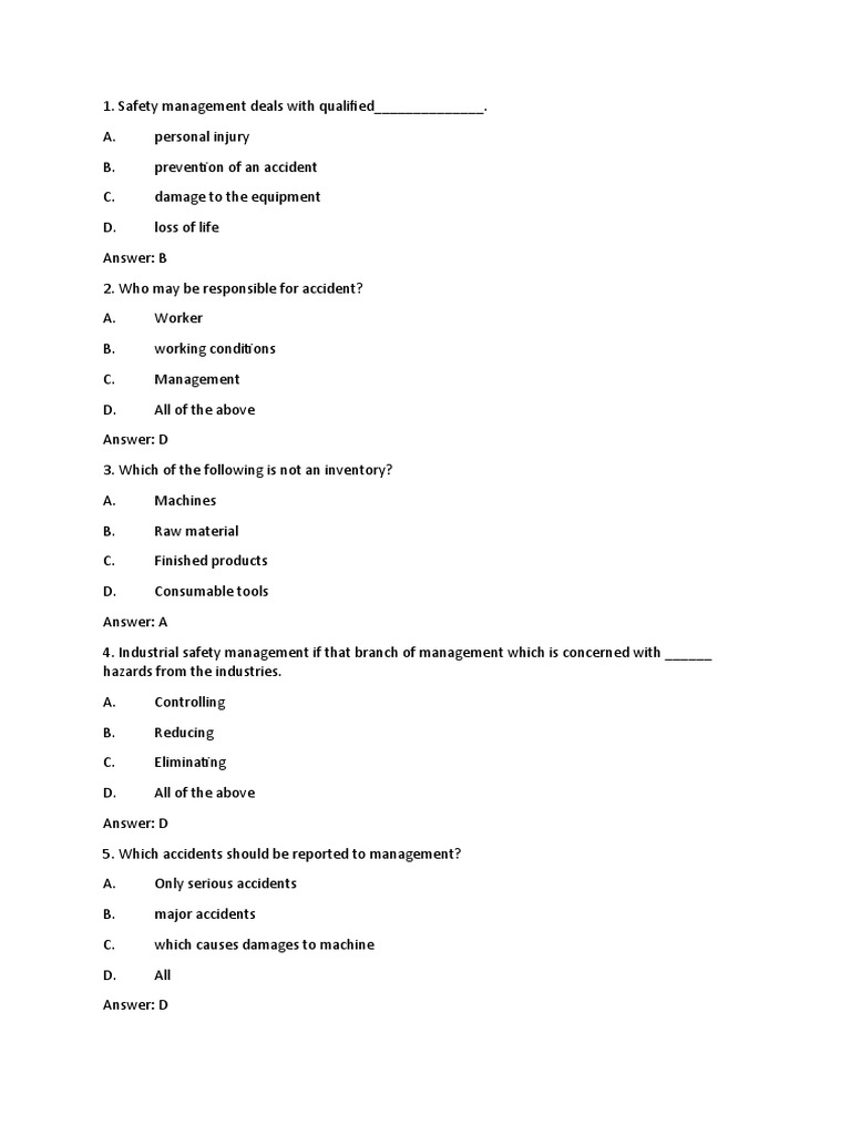 Safety Management Questions | PDF | Occupational Safety And Health | Safety