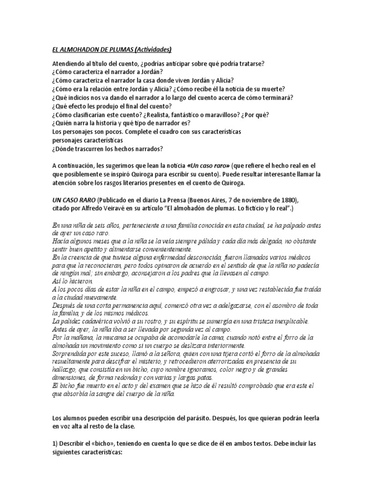 EL ALMOHADON DE PLUMAS (Actividades) | PDF | Cuentos | Poesía