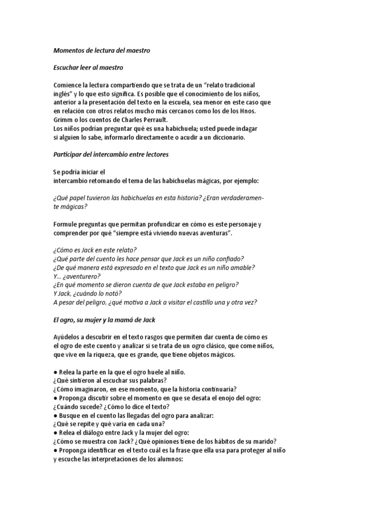 Jack y Las Habichuelas Actividades | PDF | Cuentos