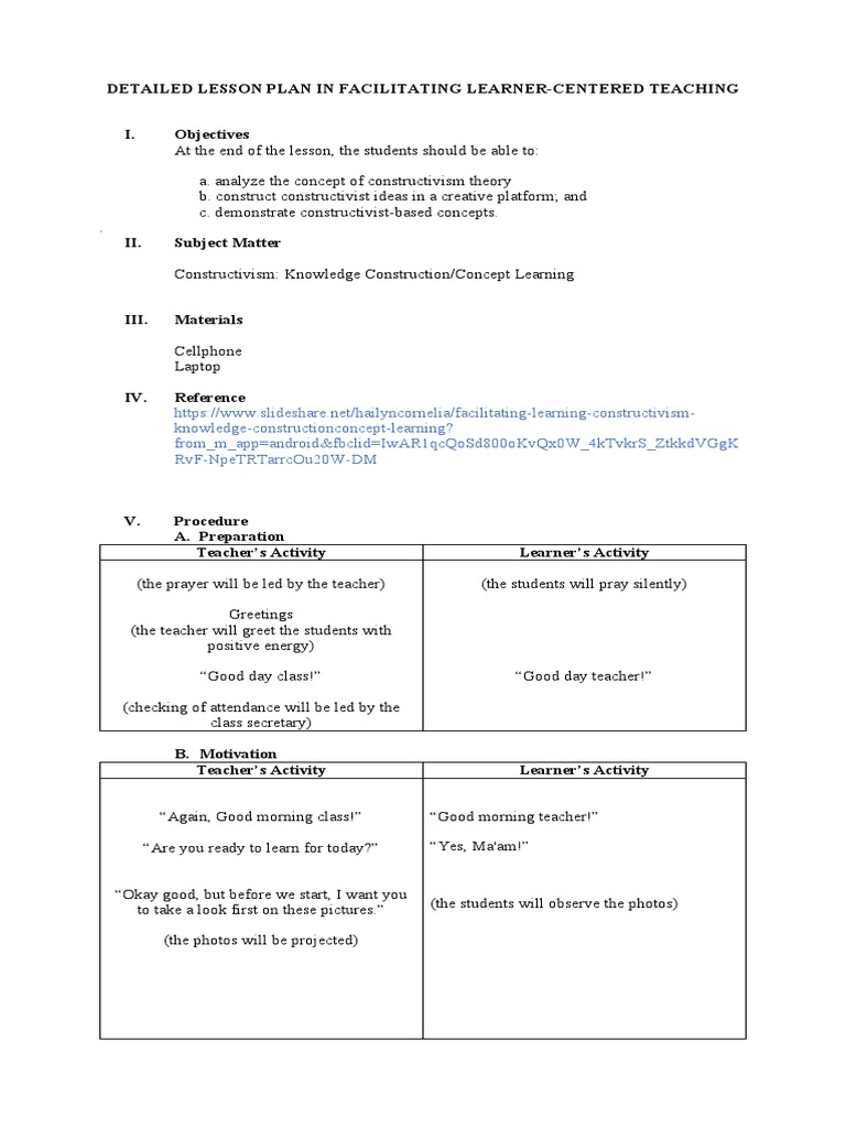 Detailed Lesson Plan in Teaching | PDF | Constructivism (Philosophy Of ...