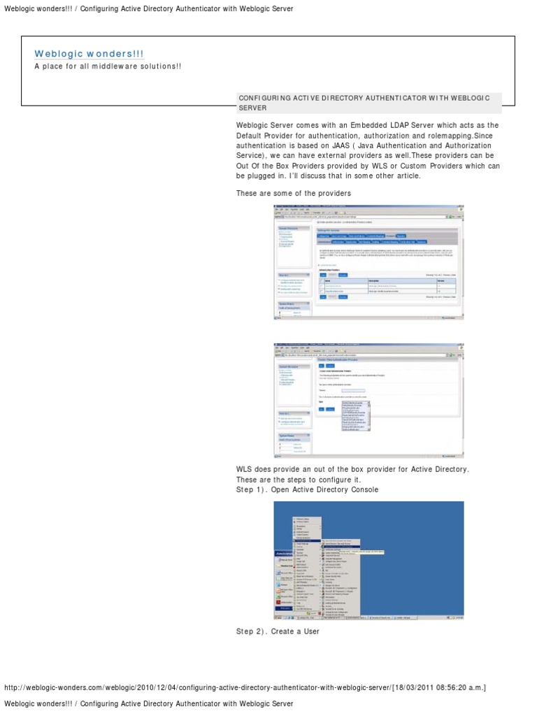 Weblogic Wonders!!! - Configuring Active Directory Authenticator With Weblog | PDF | Active ...