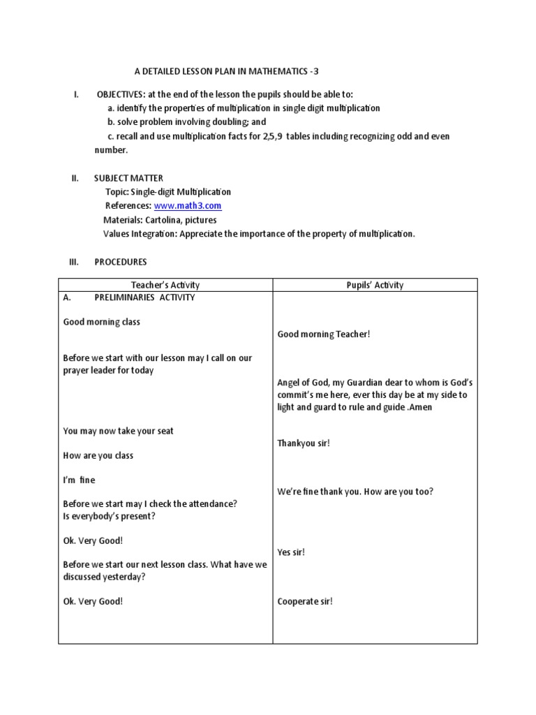 Grade 3 Single-Digit Multiplication Plan | PDF | Multiplication ...