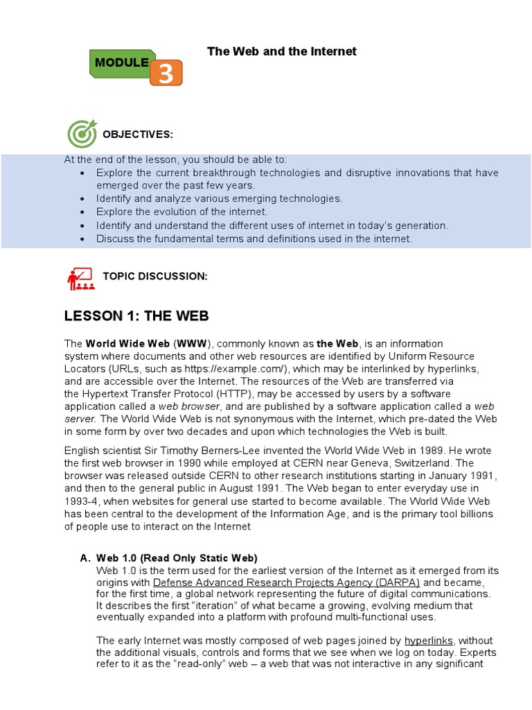 MODULE 3 - The Web and The Internet | PDF | World Wide Web | Internet & Web